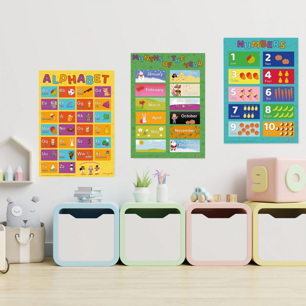 Bundle of 6 educational posters (colours, shapes, months of the year ...